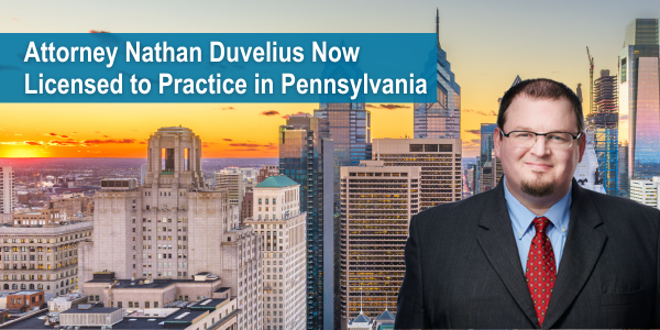 Attorney Nathan Duvelius Now Licensed to Practice in Pennsylvania